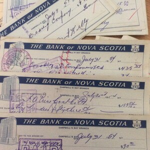 Vintage Cheques 30 Mixed Color 1950s Canadian Campbells Bay Quebec With ...