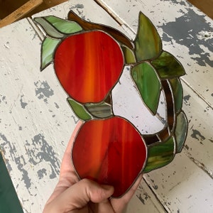Red Apple Stained Glass Window Hanging Handmade Cherry Red Summer Fruit ...