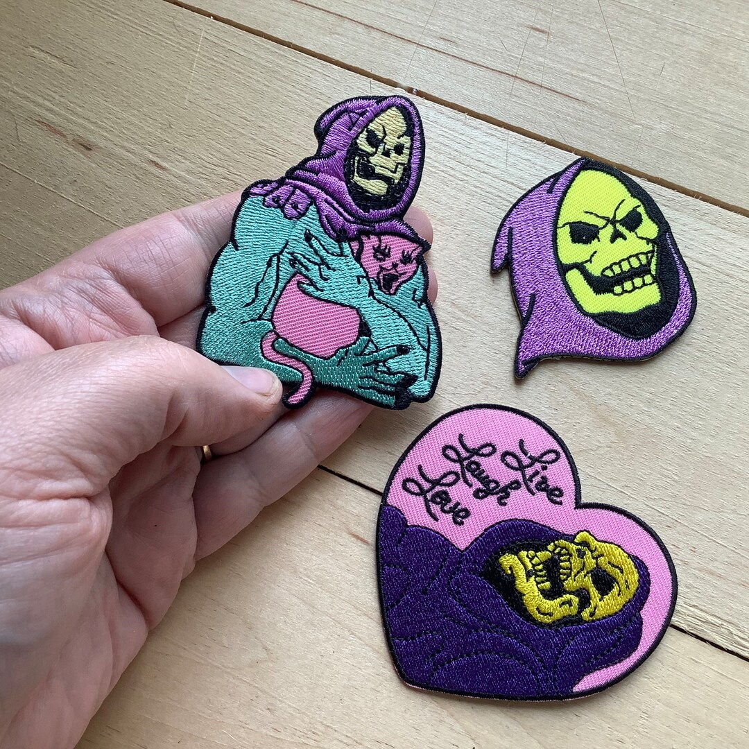 New Skeletor Iron on Patch, Laughing Villain Skeleton Head Masters of the Universe Motu Live ...