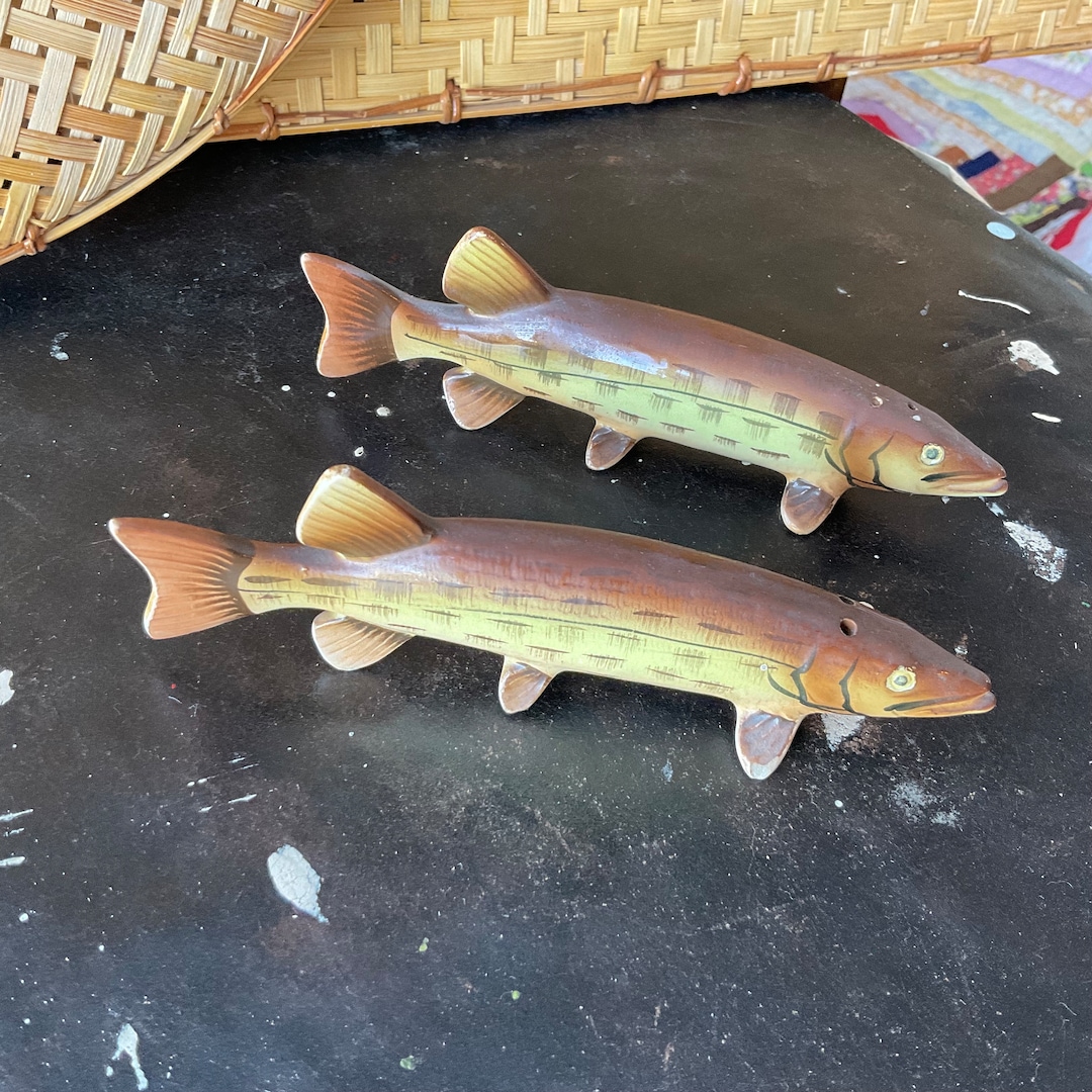 Carp Fish Salt Pepper Shakers Japan Ceramics Brown Musky Perch Trout ...