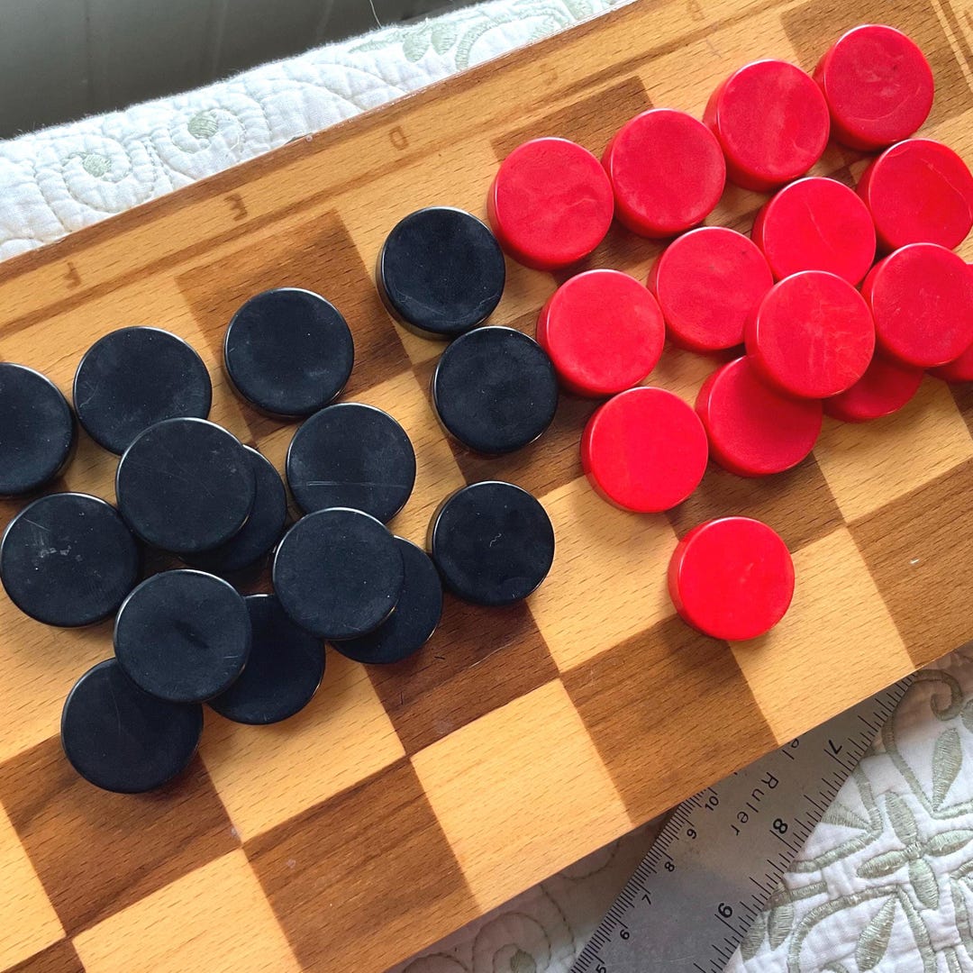 Vintage Bakelite Backgammon Chips Pieces Red Black 30 Replacement Checkers Catalin Plastic 28mm ...