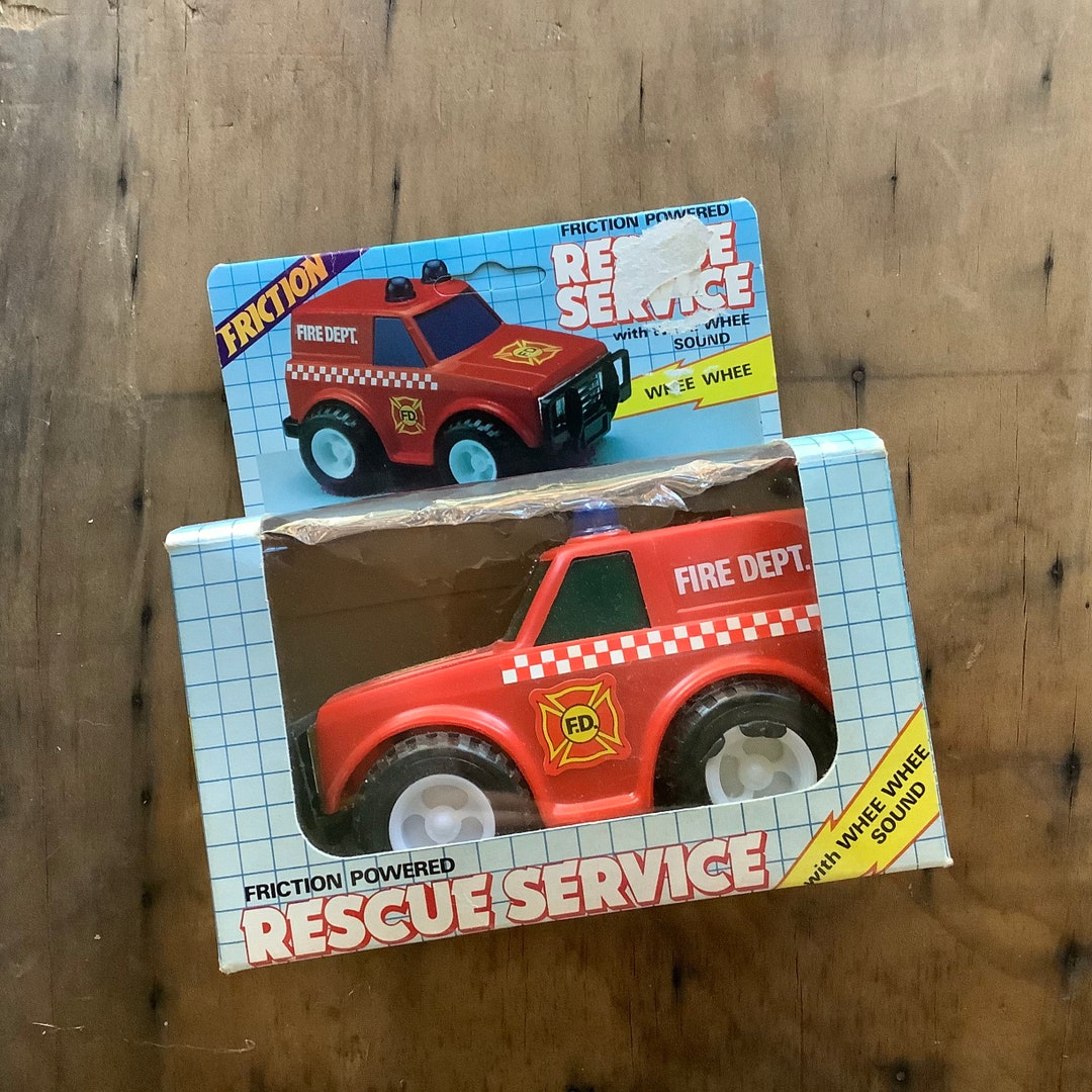 Friction Rescue Service Red Fire Dept Truck Vintage 80s Toy in Original ...
