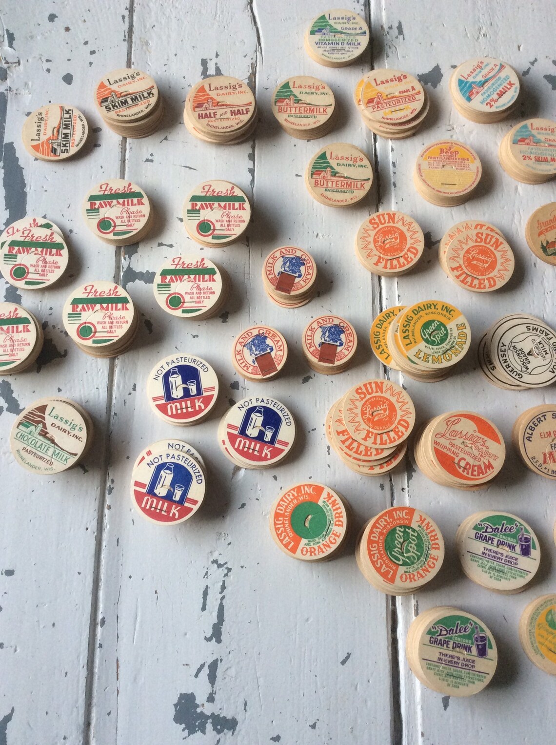 Milk caps 20 genuine vintage paper milk top pogs with dairy | Etsy