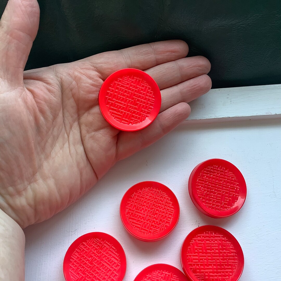 Big Red Replacement Coat Buttons Set 6 Large Textured Glossy Matching ...