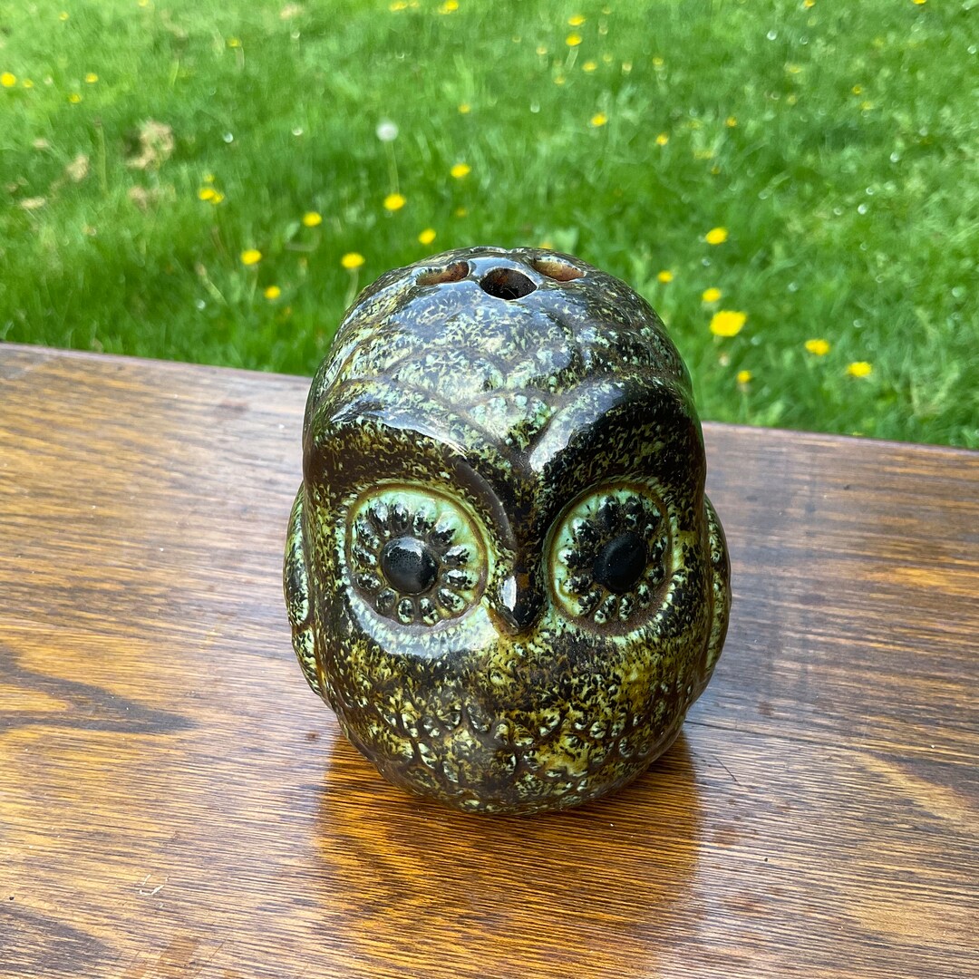 Ceramic Owl Incense Burner Retro 70s Olive Green Dark Earthy Vintage ...