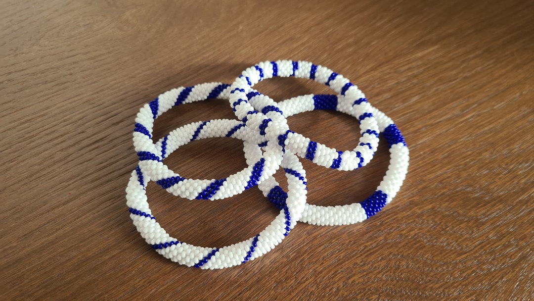 Blue and White, Colors of the Israeli Flag Beaded Crochet Rope Nepal ...