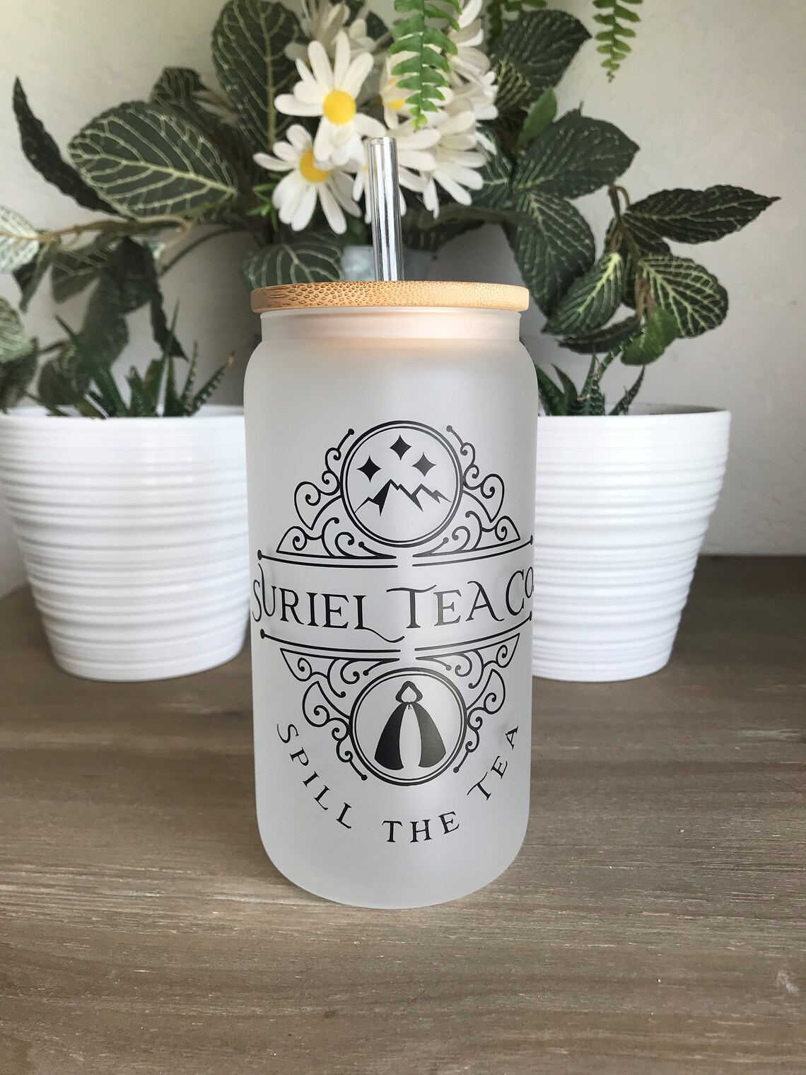 Suriel Tea Co 16oz Frosted Libbey Glass Acotar Cup Bookish - Etsy