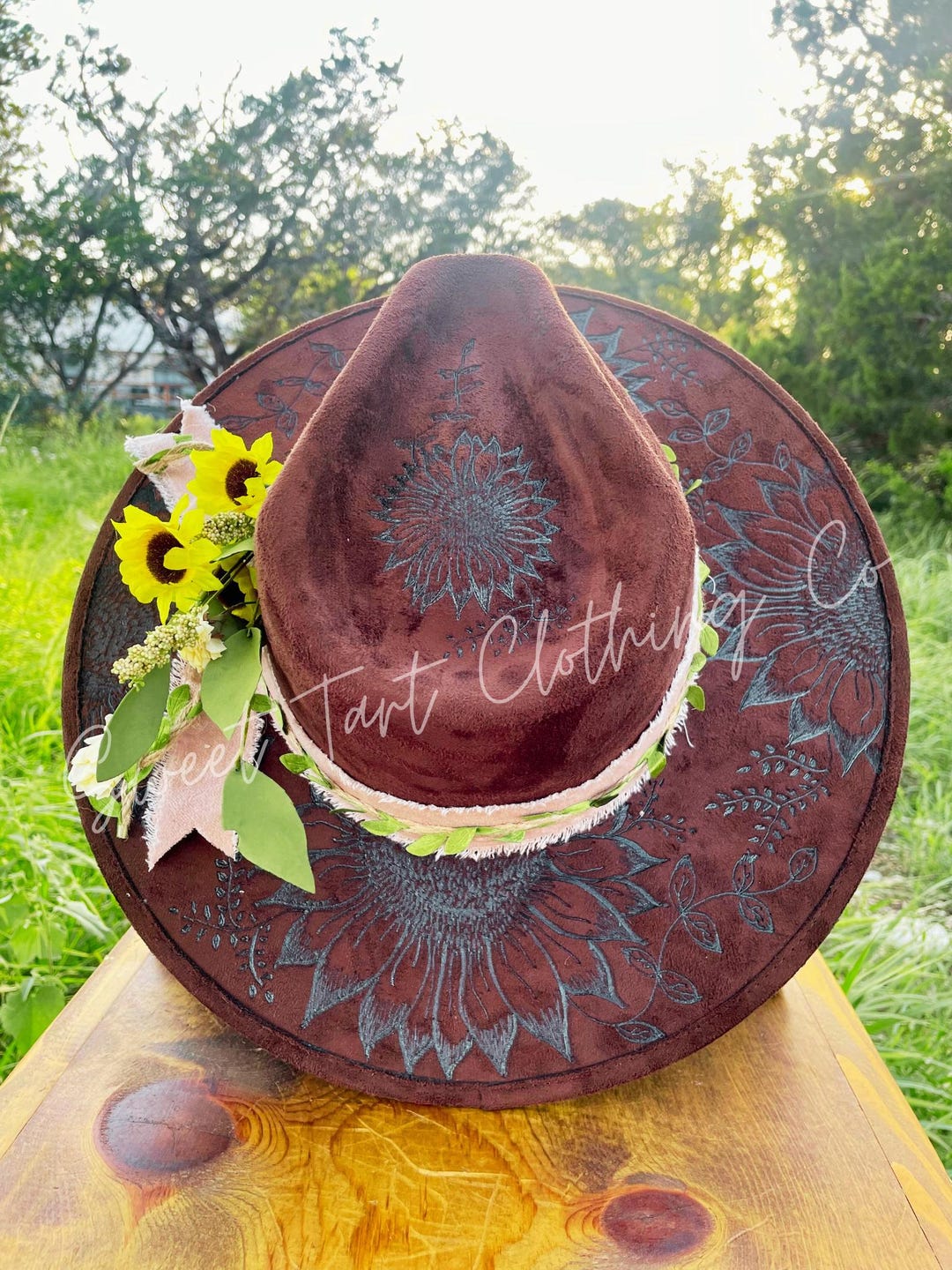 Sunflower Wide Brim Rancher Hat-chocolate Brown-sunflowers- Brim Fedora ...