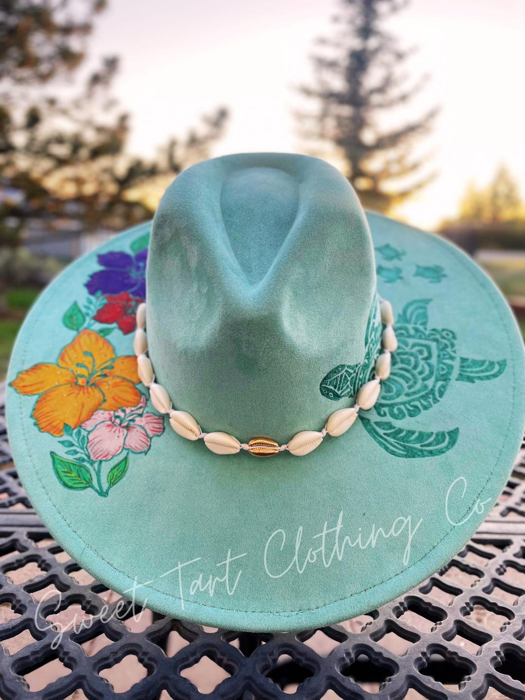 Hawaiian Escape-wide Brim Rancher Hat-light Blue-sea Turtle-hibiscus ...