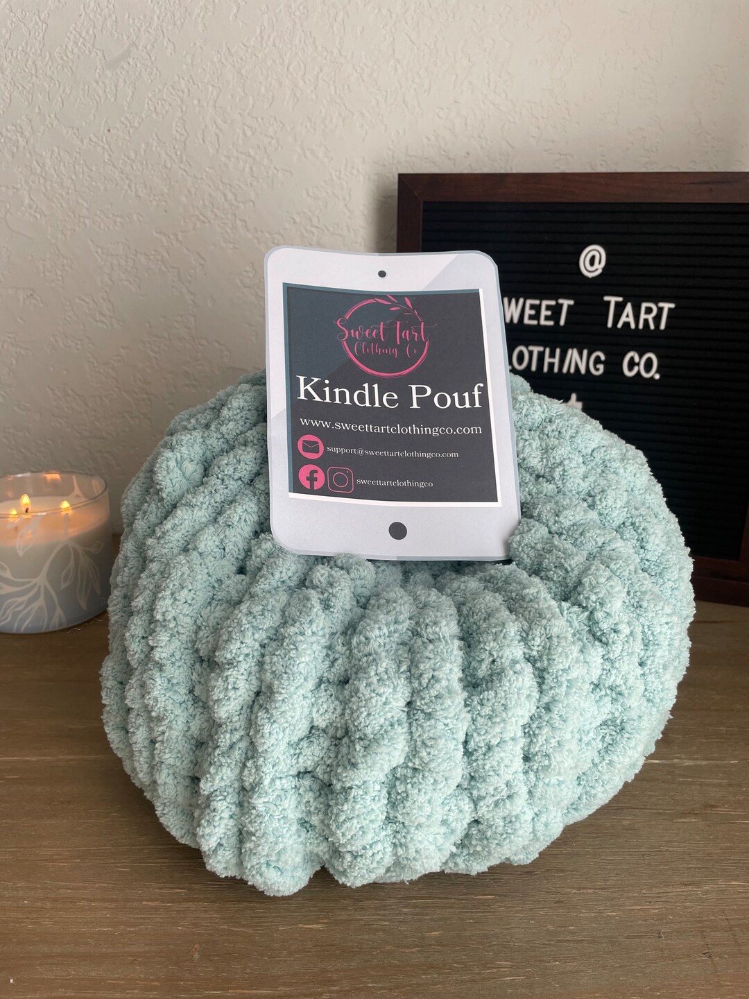 Kindle Pouf- Light Blue- Extra Large- Fluffy- Book Pillow- Hand Knitted ...