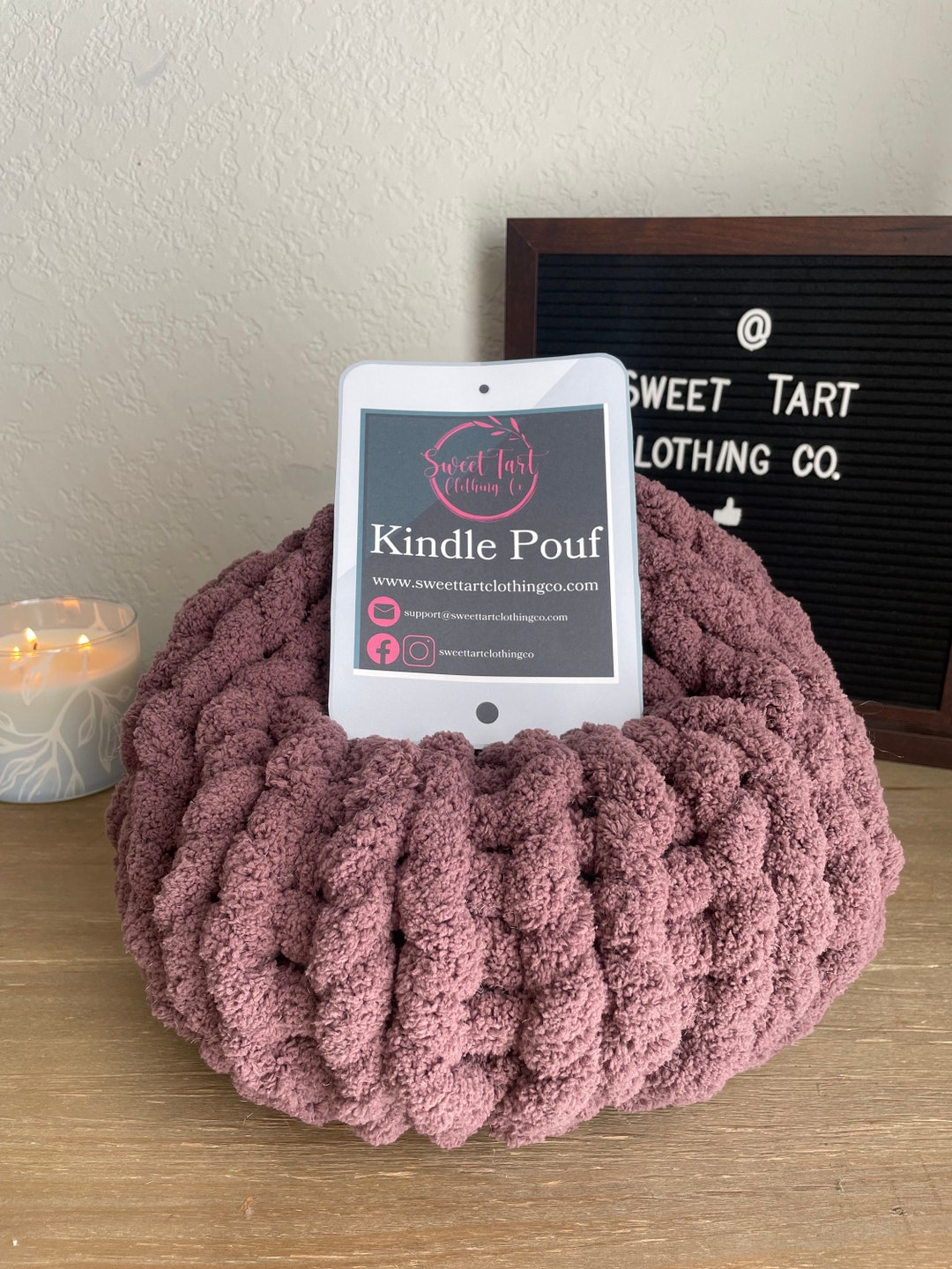 Kindle Pouf- Burgundy - Extra Large- Fluffy- Book Pillow- Hand Knitted ...