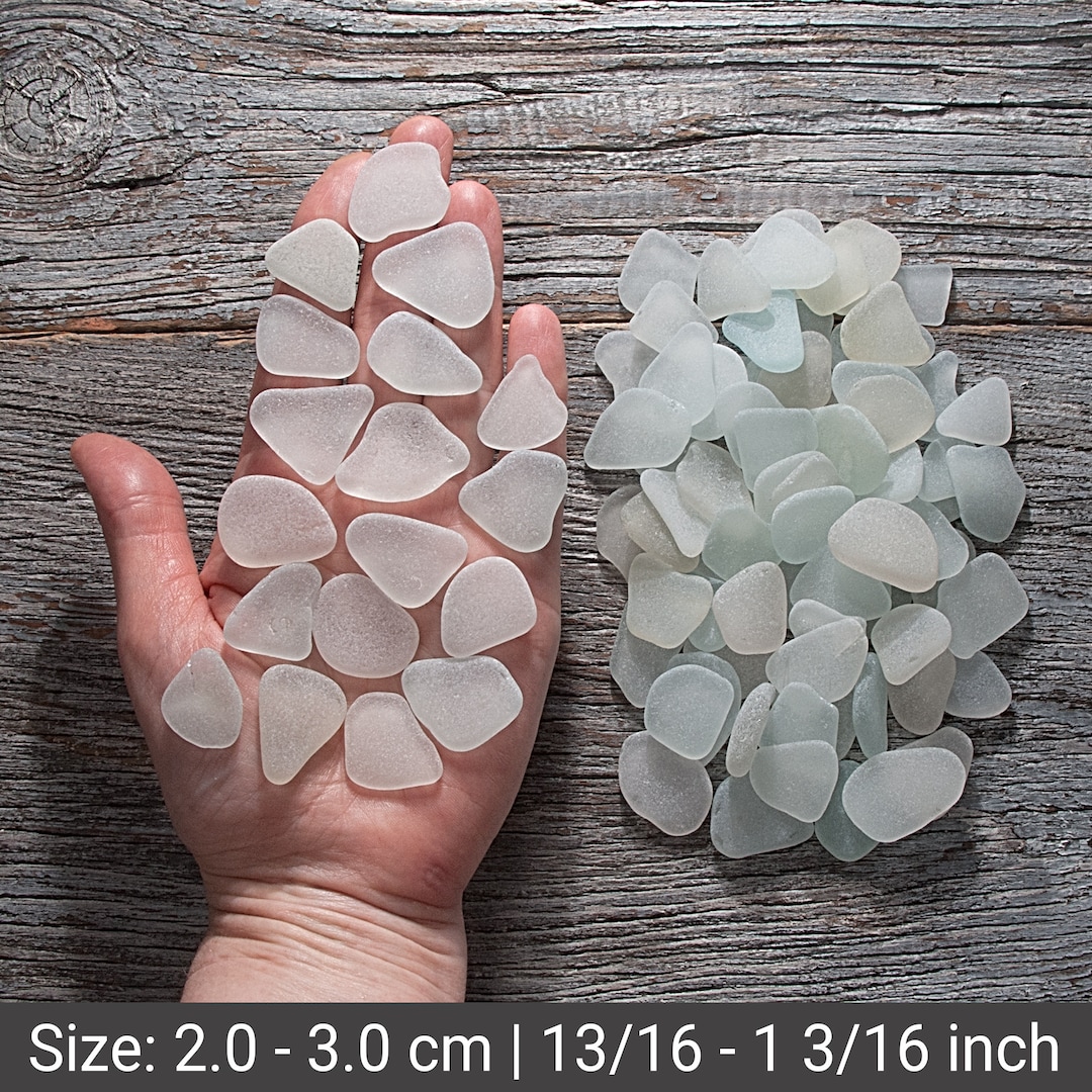 Authentic Frosted Sea Glass Lot 90pcs, Size From 2 to 3cm, White Blue ...