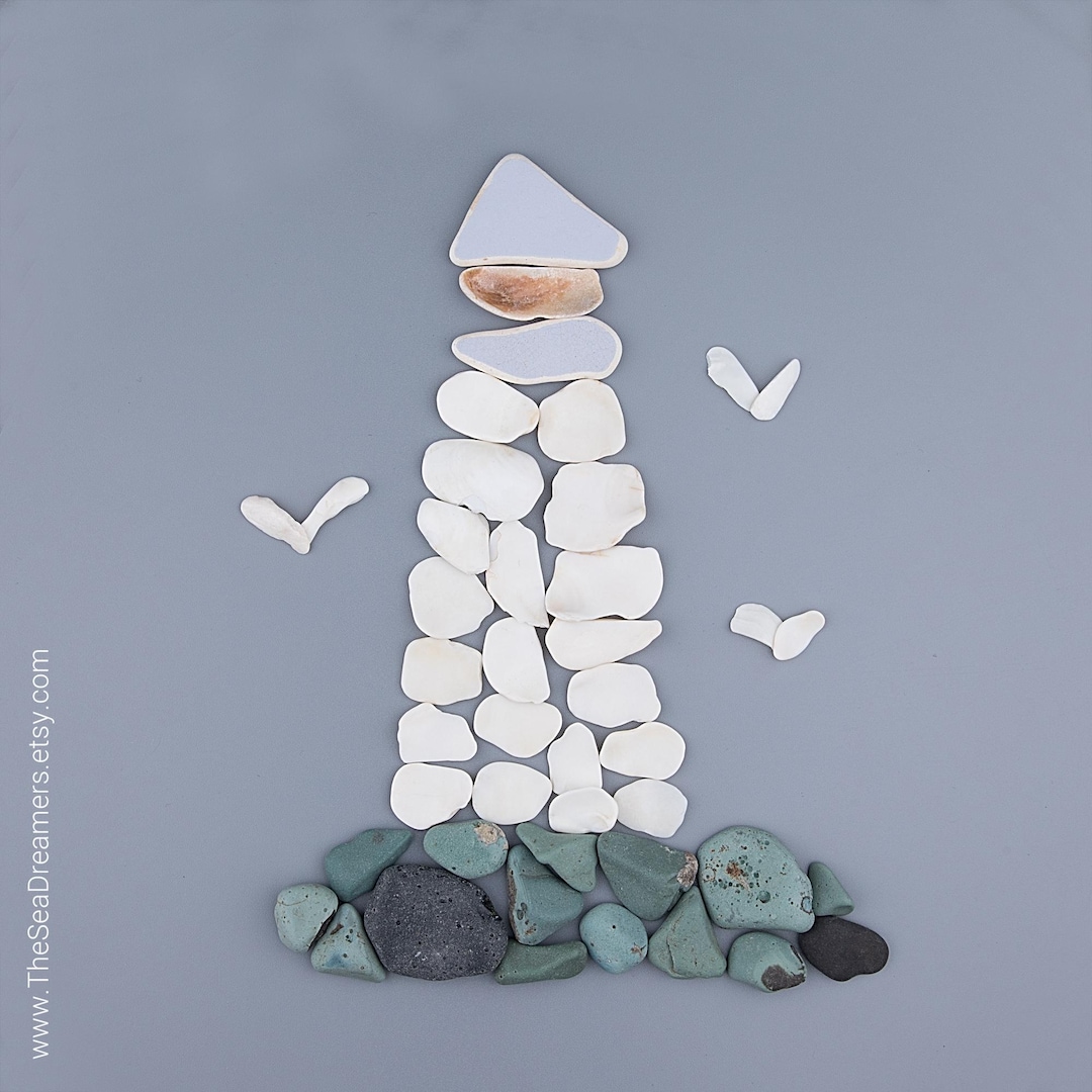 DIY Pebble Art Kit – Lighthouse Design With Sea Glass & Natural Stones ...