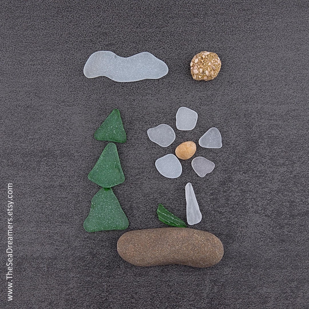 Sea Glass Pebble Art Kit: Flower Tree Nature Scene for Cards, Pictures ...