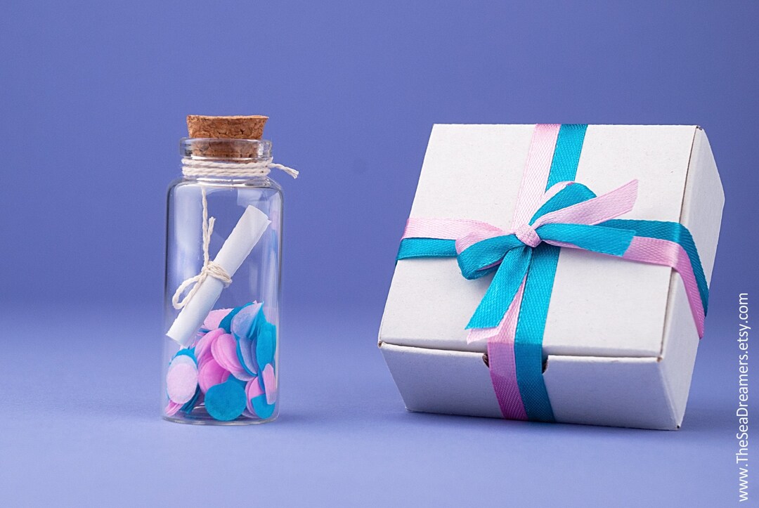 Gender Reveal Message in a Bottle, Pink or Blue Baby Announcement Jar ...