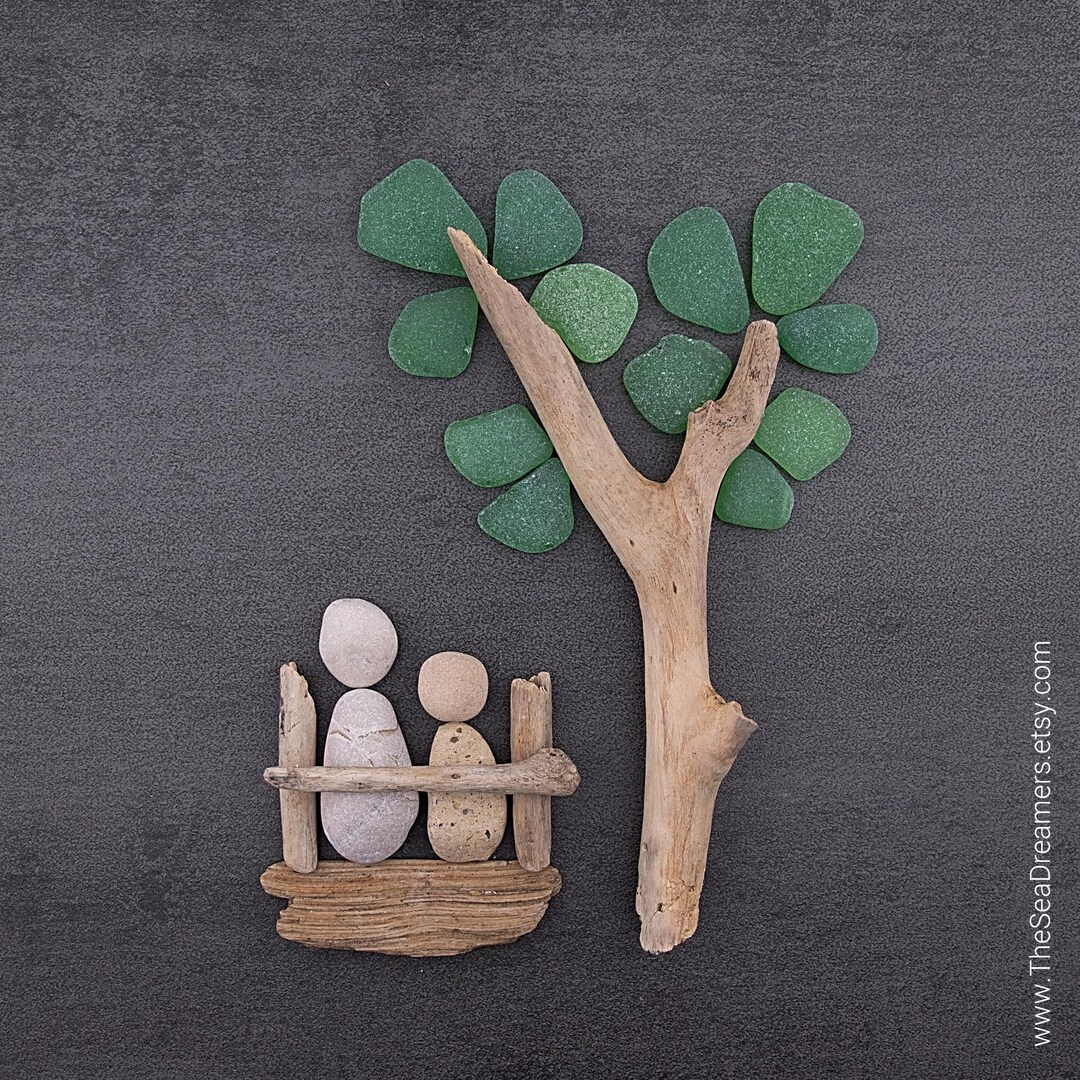 DIY Pebble Art Kit – Family on a Bench Under a Tree – Handmade Nature ...