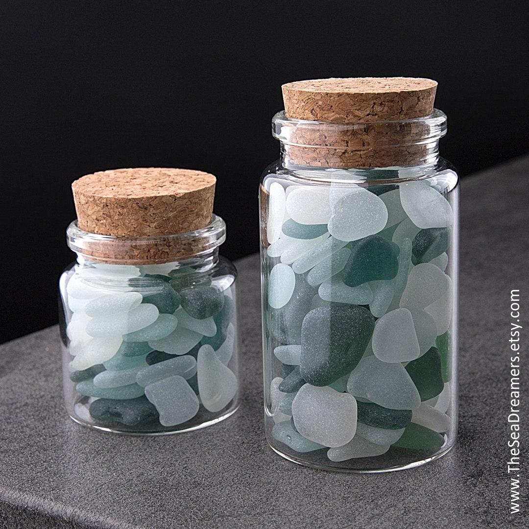 Decorative Jars Filled With Genuine Sea Glass, Art Decor for Beach Home ...