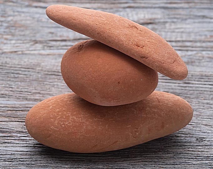 Large Terracotta Beach Cairn 3pcs, Balancing Stacked Rocks, Meditation ...