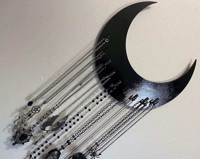 Crescent Moon Jewelry Hanger, Moon Necklace Hanger, Black Moon Wall Art ...