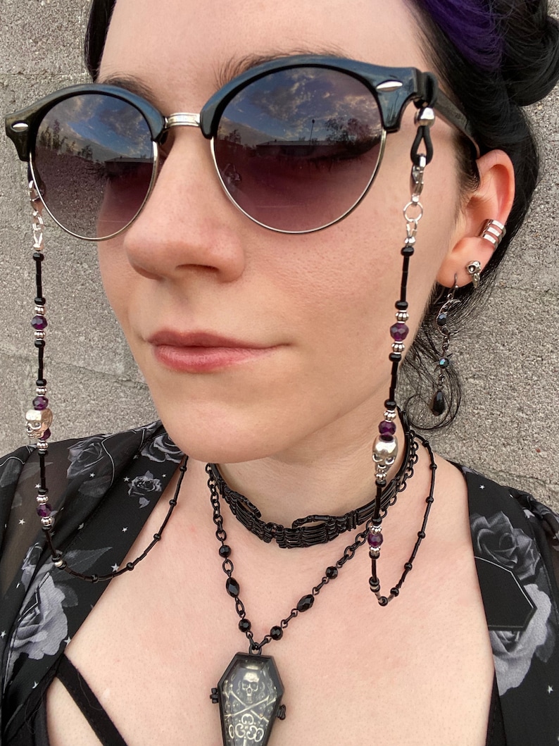Gothic Skull Eyeglass Chain: Crystal Beaded Lanyard, Garnet Red ...