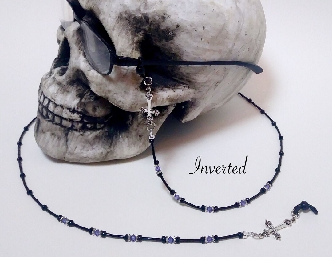 Gothic Cross Eyeglass Chain, Gothic Cross, Red or Purple Crystal Beaded ...