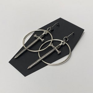 Gothic Sword Earrings, Sword and Hoop, Modern Gothic Hoop Earrings ...