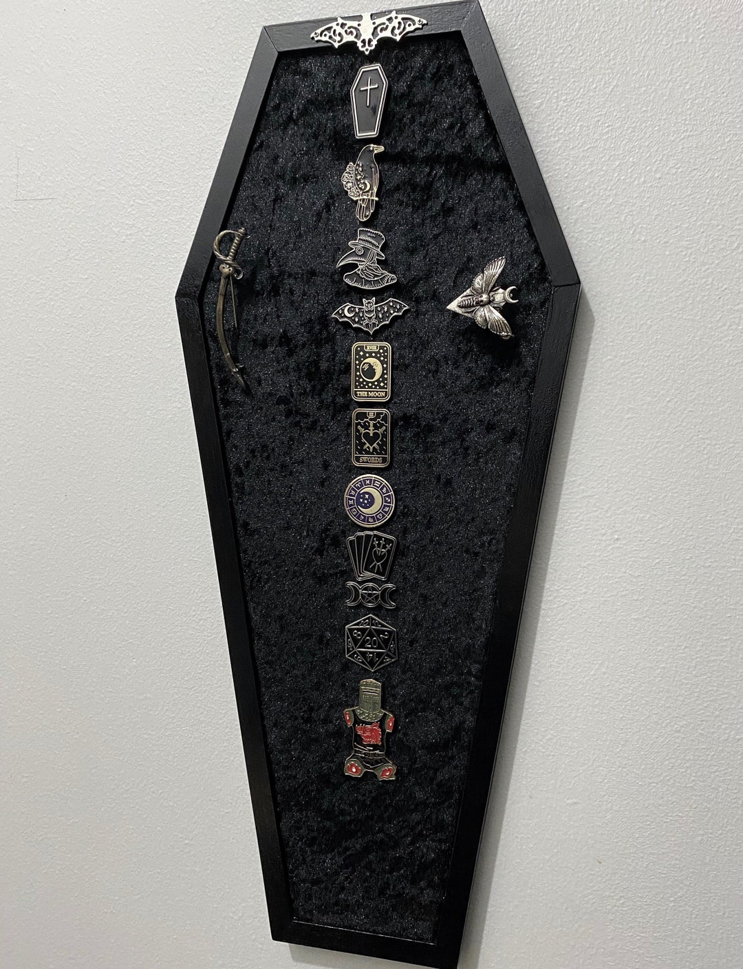 Black Velvet Coffin Pin Board: Gothic Pin Display Storage 18 Inches ...