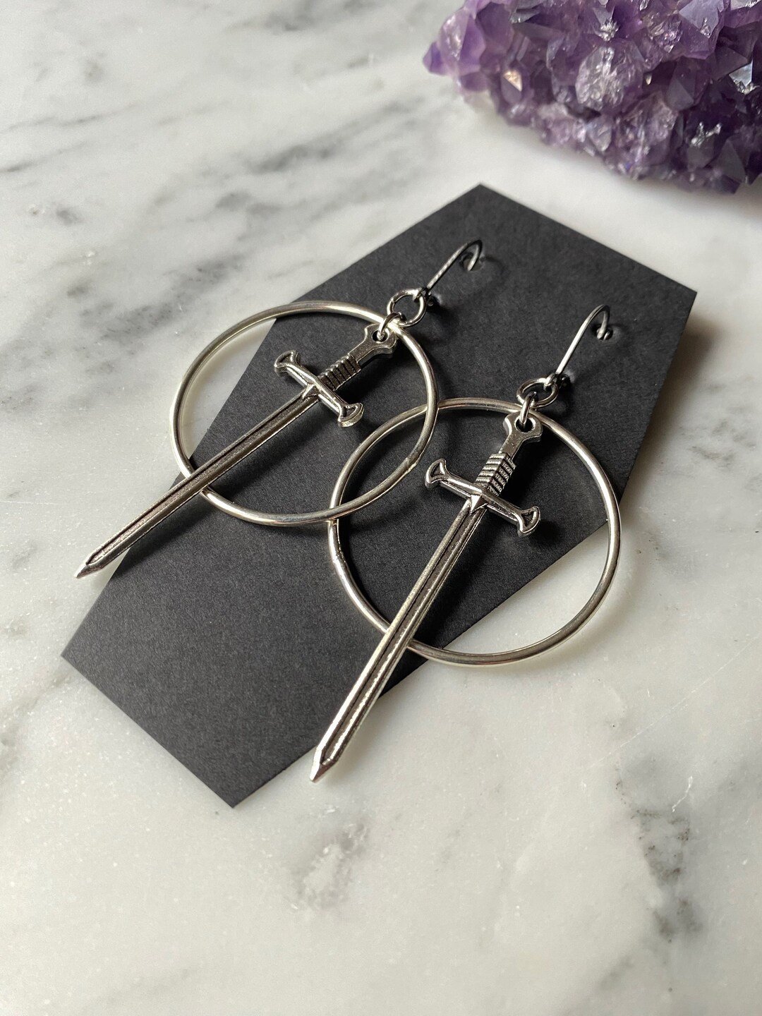 Gothic Sword Earrings, Sword and Hoop, Modern Gothic Hoop Earrings ...