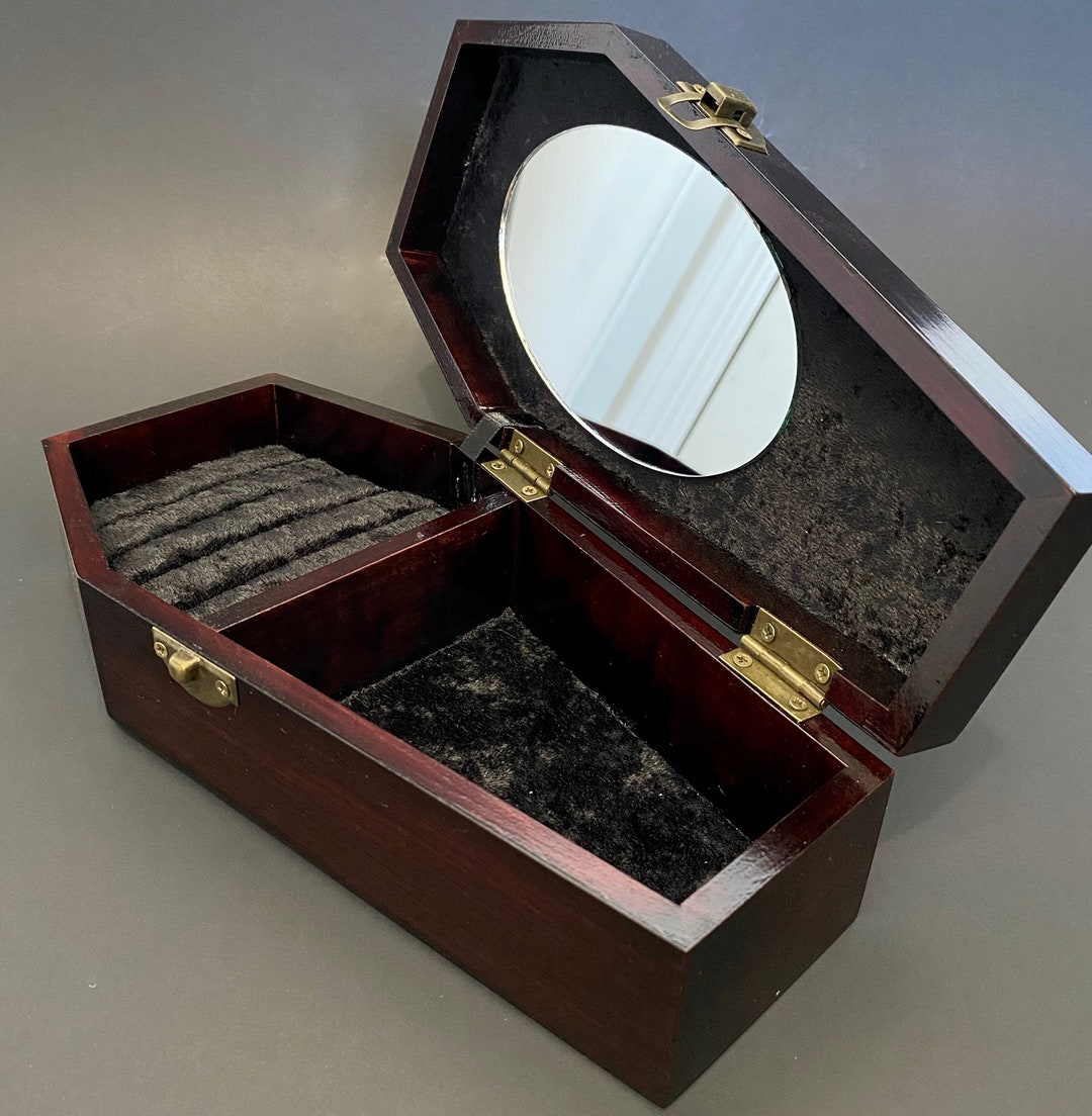 Coffin Jewelry Box, Brass Fleur De Lis and Hardware, Mahogany Gothic ...