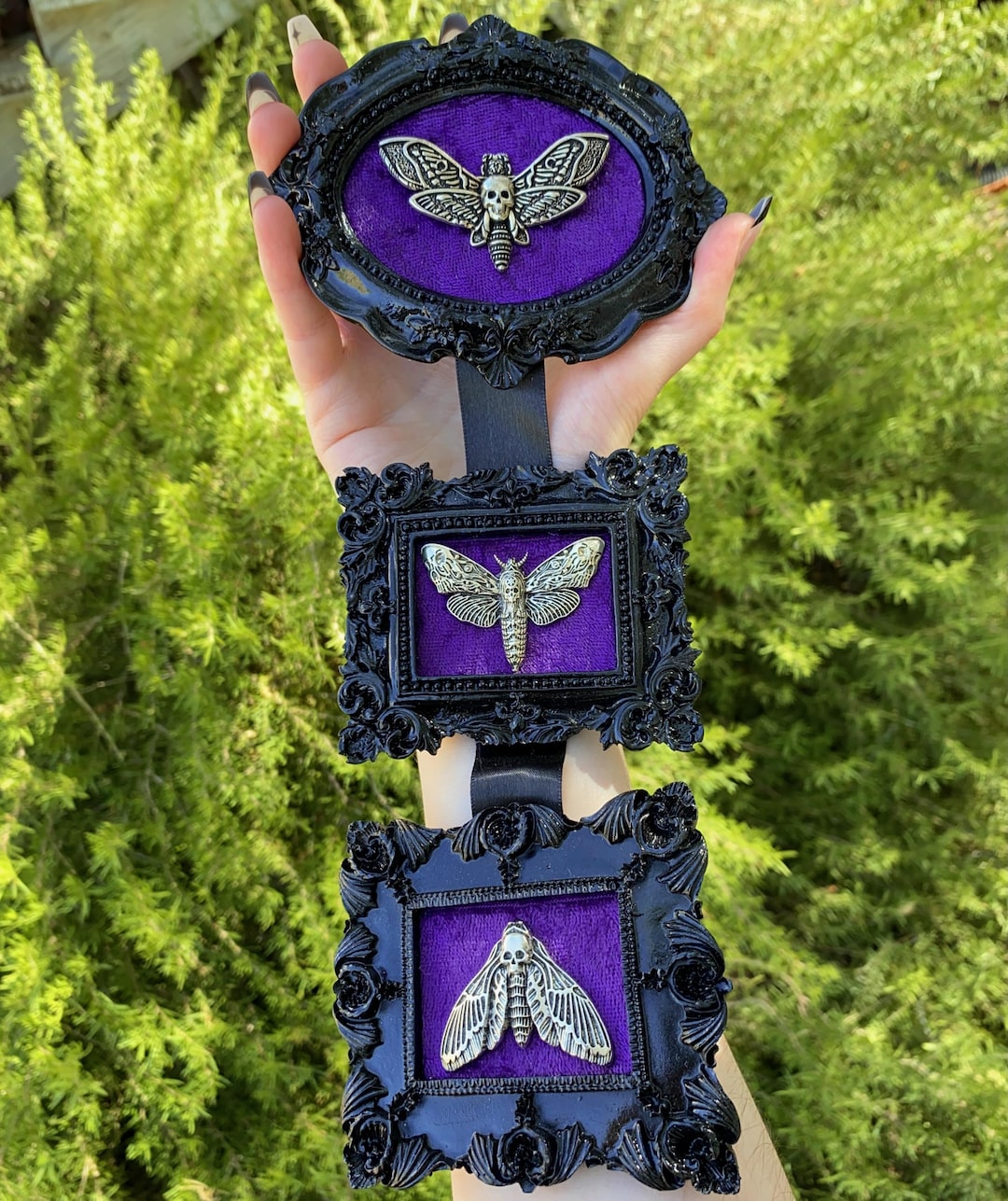 Gothic Death's Head Moth Wall Art: Triple Black Frame, Velvet Decor - Etsy