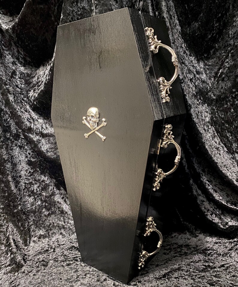 Gothic Coffin Jewelry Box: 18-inch, Red Velvet Lining, Skull and Bones ...