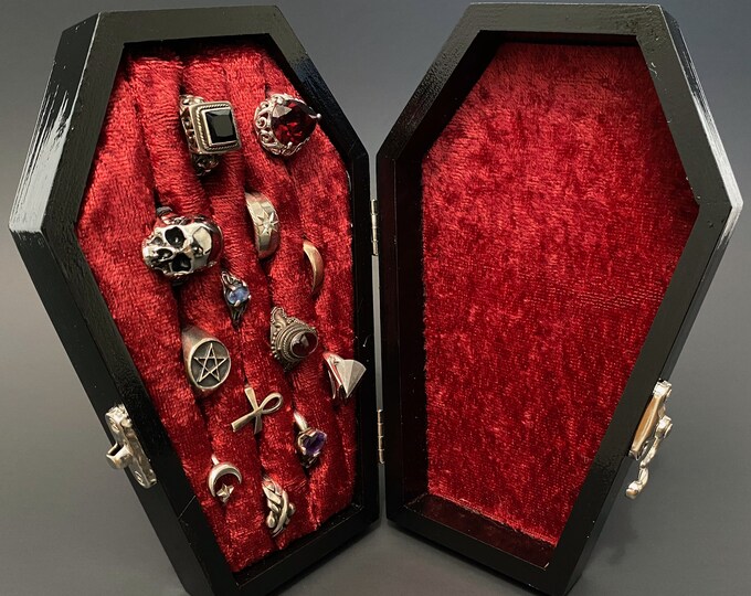 Coffin Ring Box, Victorian Gothic Jewelry Box, Red Velvet, Silver ...