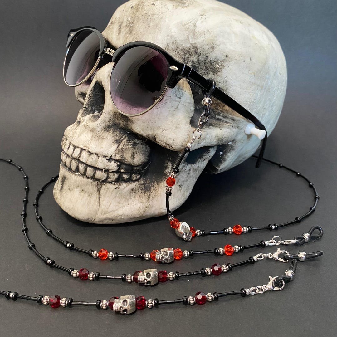 Gothic Skull Eyeglass Chain: Crystal Beaded Lanyard, Dark Red, or ...