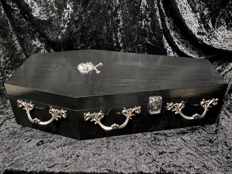 Gothic Coffin Jewelry Box: 18-inch, Red Velvet Lining, Skull and Bones ...