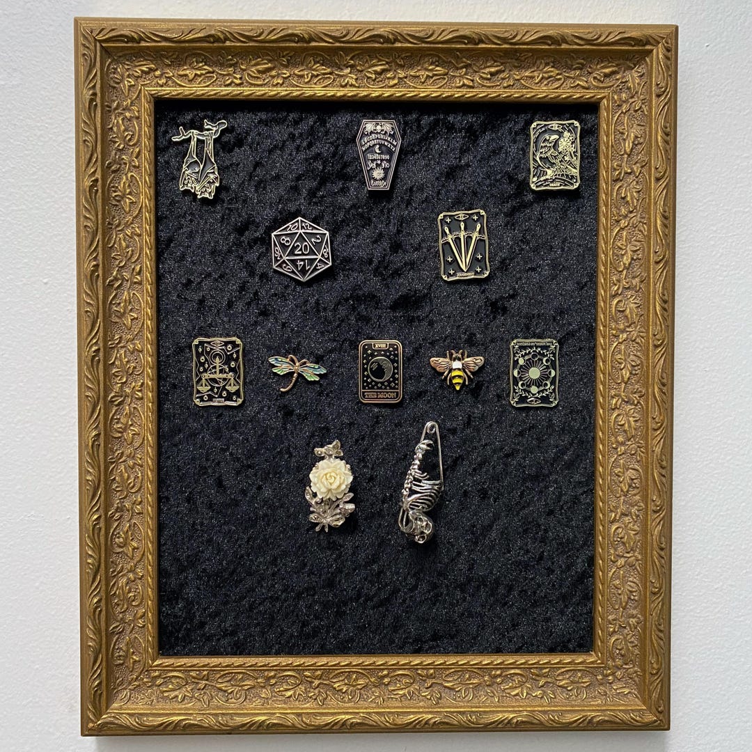 Vintage Gold Frame, Black Velvet Pin Board - Gothic Victorian Pinboard ...