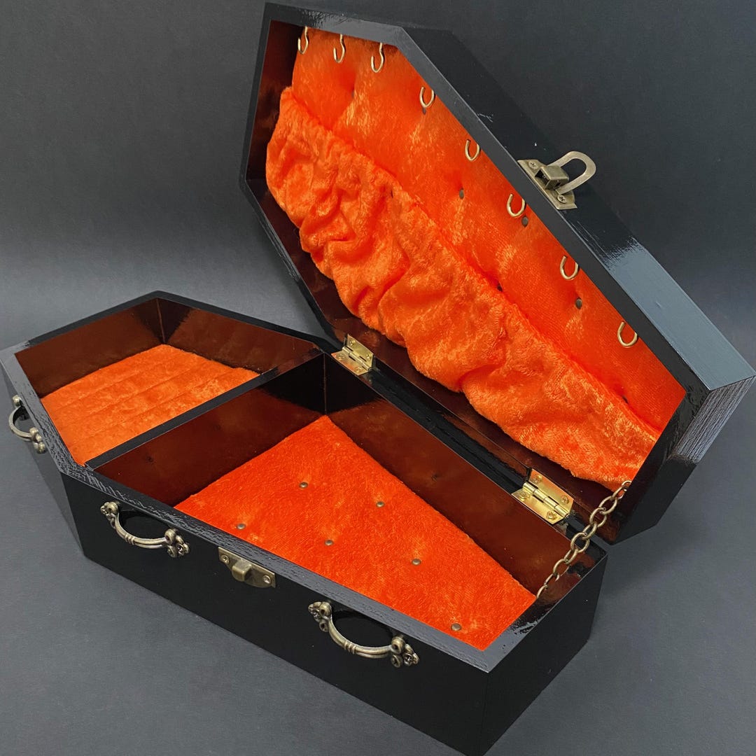 Coffin Jewelry Box, Black Coffin, Brass Hardware, Skull and Crossbones ...