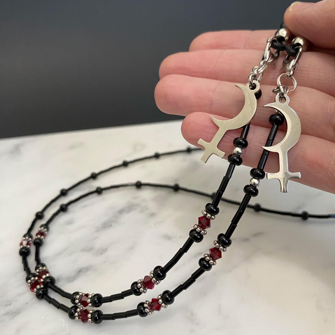 Lilith Cross Eyeglass Chain, Moon Cross, Red or Purple Crystal Beaded ...