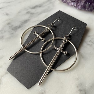 Gothic Sword Earrings, Sword and Hoop, Modern Gothic Hoop Earrings ...