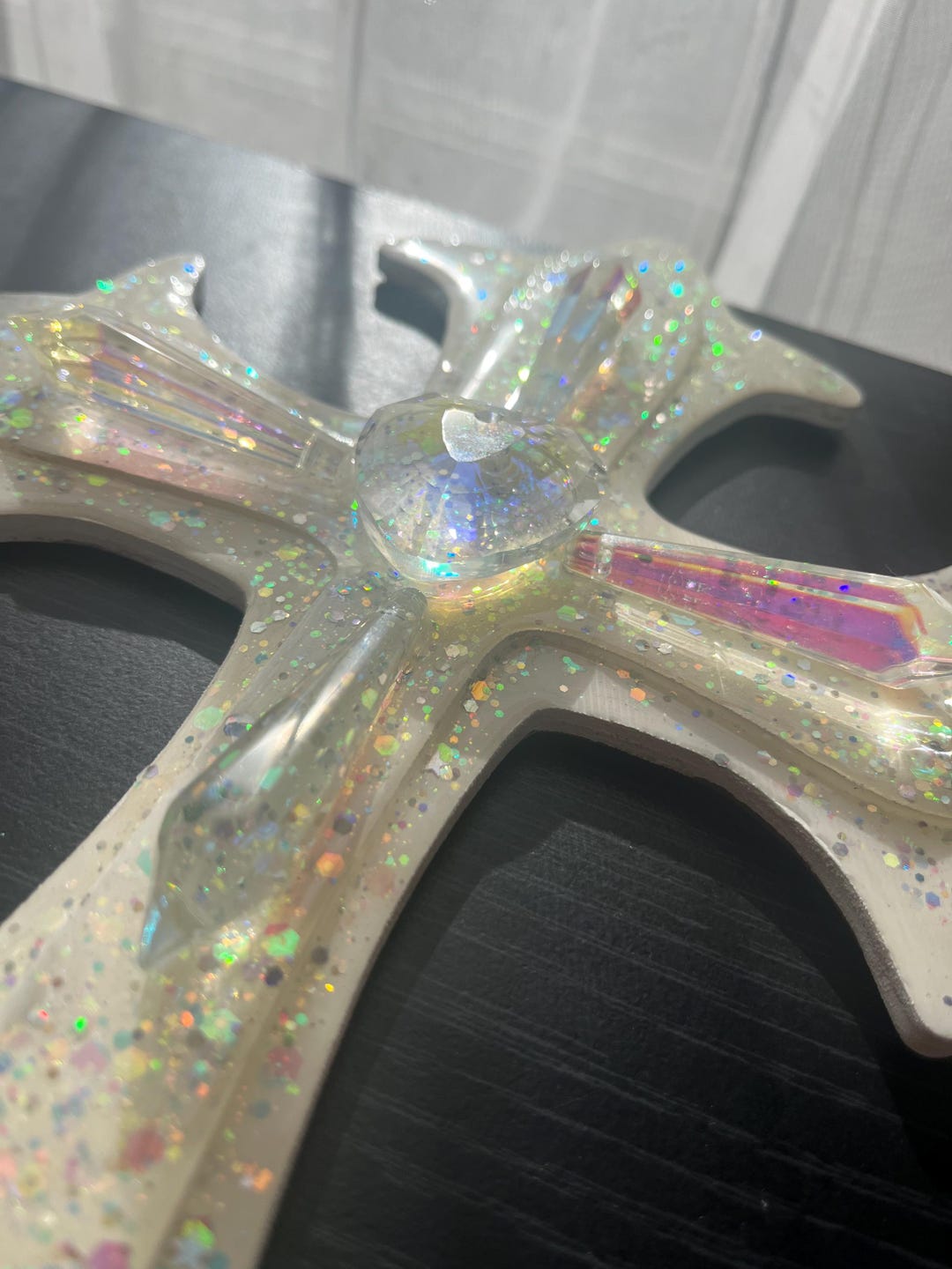 White AB Glitter Cross - Etsy