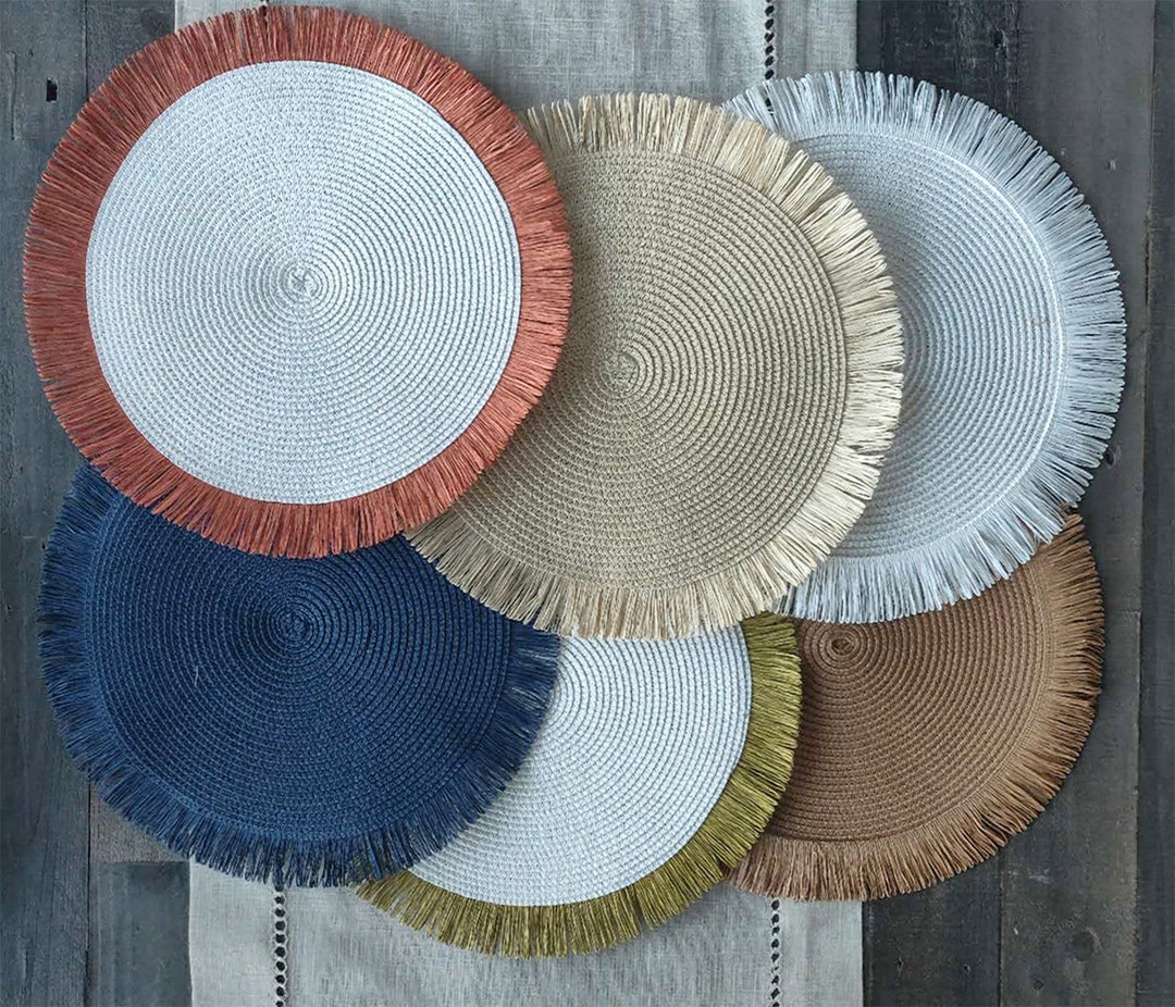 Hand Woven Boho Placemats, Set of 4 15 Round Traycloth Place Mats for ...