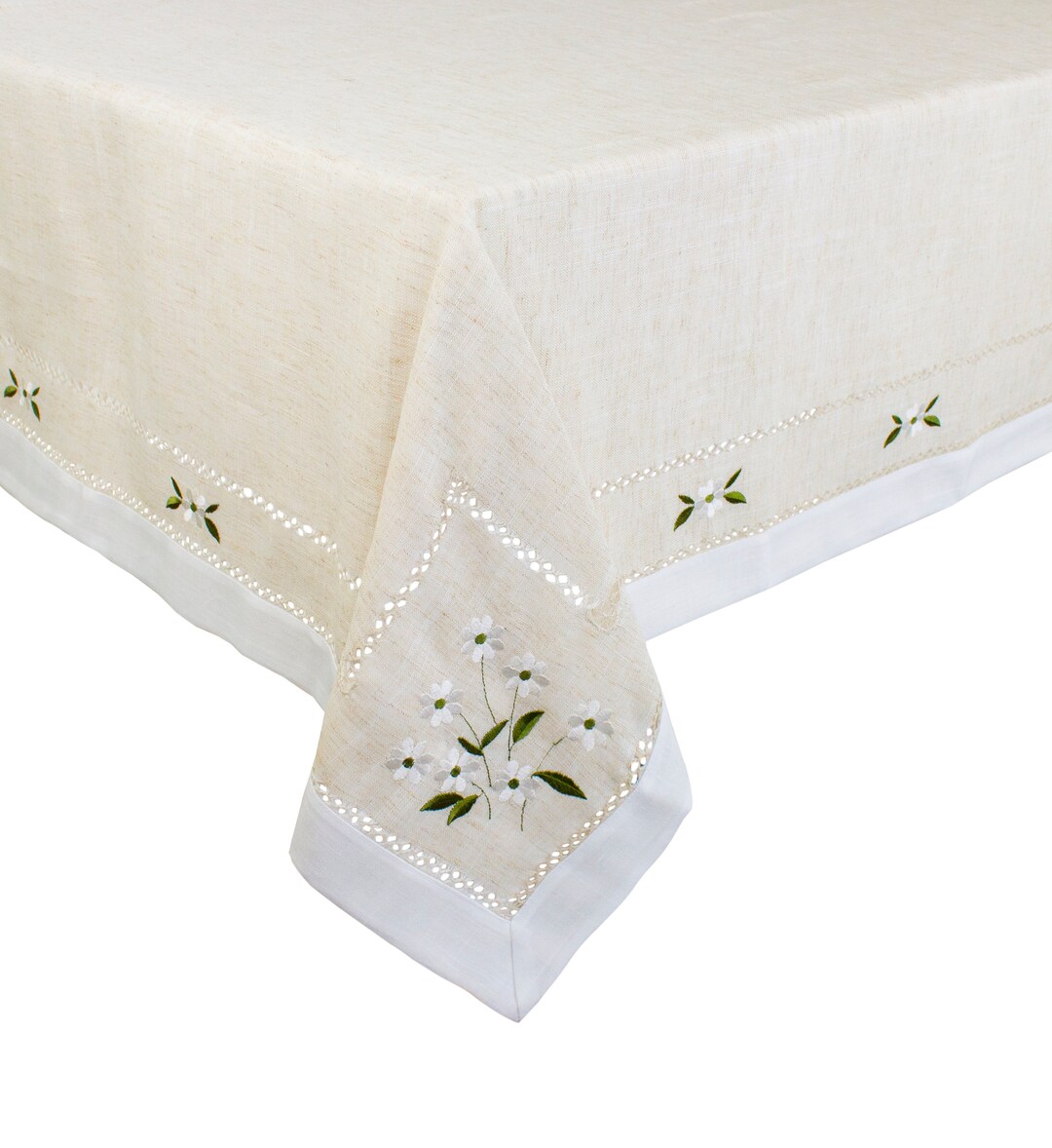 Farmhouse Embroidered Daisy Hemstitched Tablecloths Natural Table ...