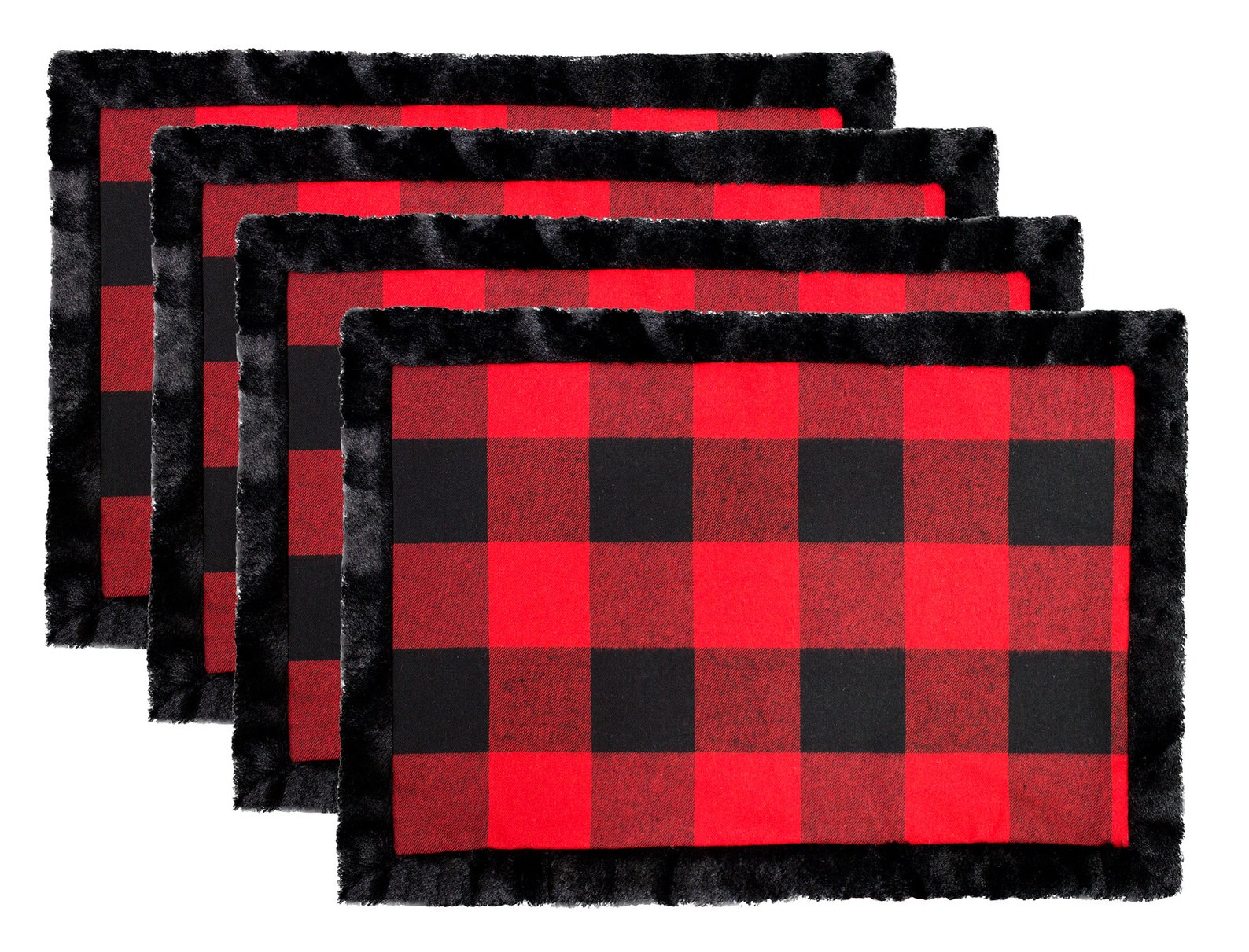 Buffalo Plaid Red and Black With Black Faux Fur Border Design - Etsy