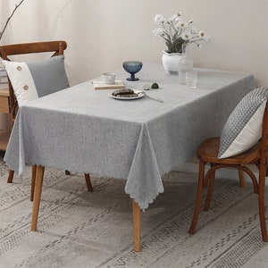 Grey Scalloped Solid Color Tablecloth Wrinkle-free Washable Table Cover ...