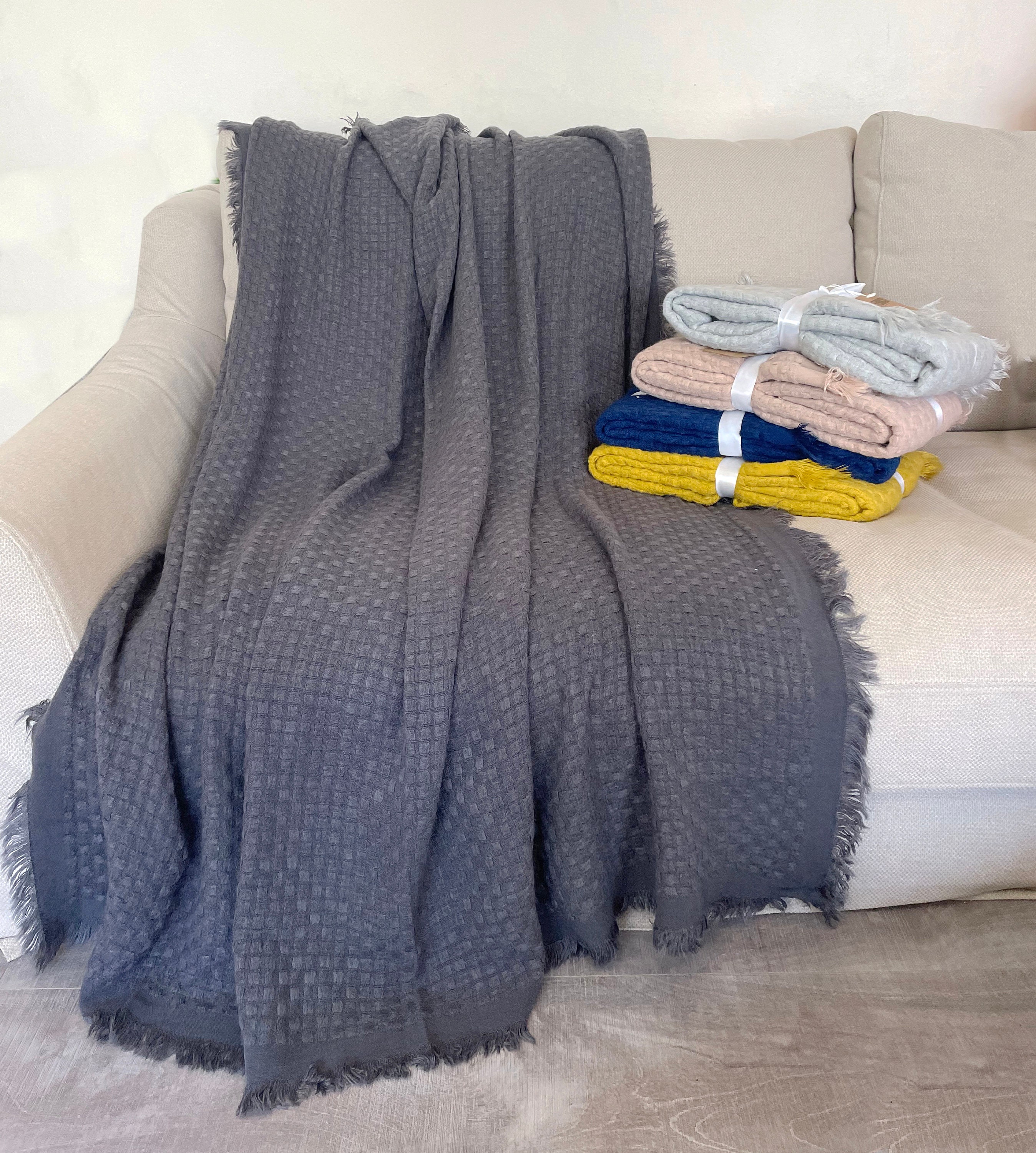 Soft Cozy Waffle Weave Lightweight Throw Blanket With Eyelash | Etsy