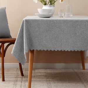 Grey Scalloped Solid Color Tablecloth Wrinkle-free Washable Table Cover ...
