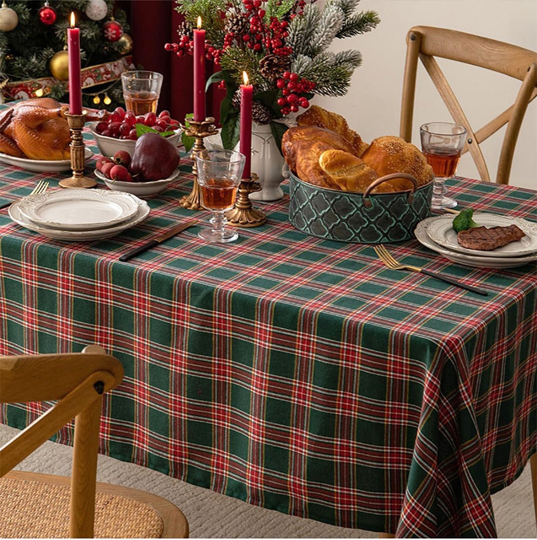 Classic Tartan Tablecloth Green & Red Plaid Festive Table Cover for ...