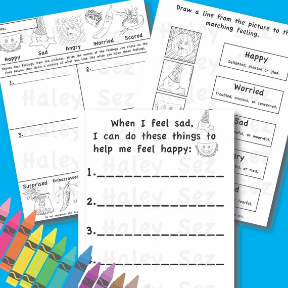 Feelings Matching Drawing and Self-care Lists Worksheet - Etsy