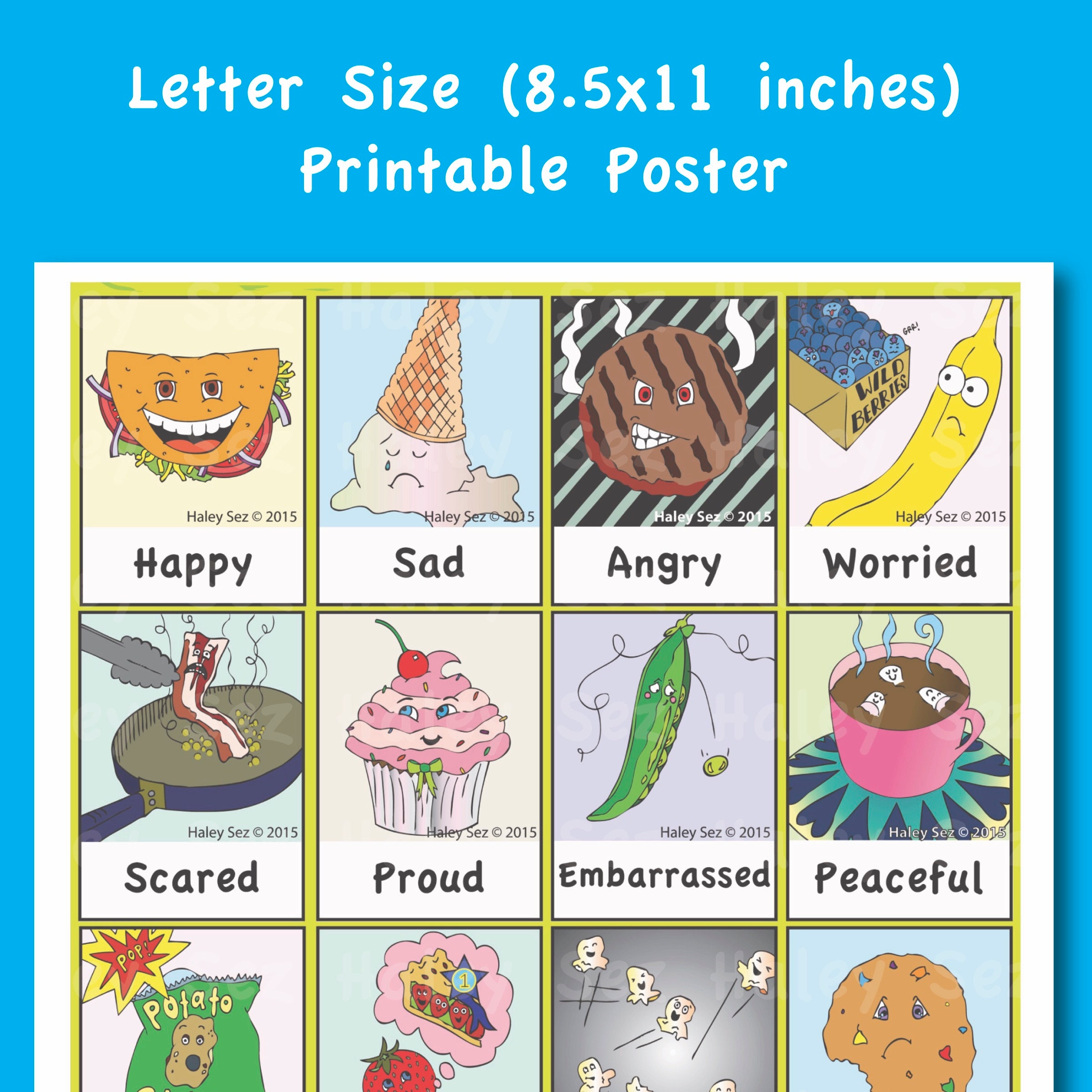 Printable Funny Food Feelings Chart, PDF File, Instant Download - Etsy