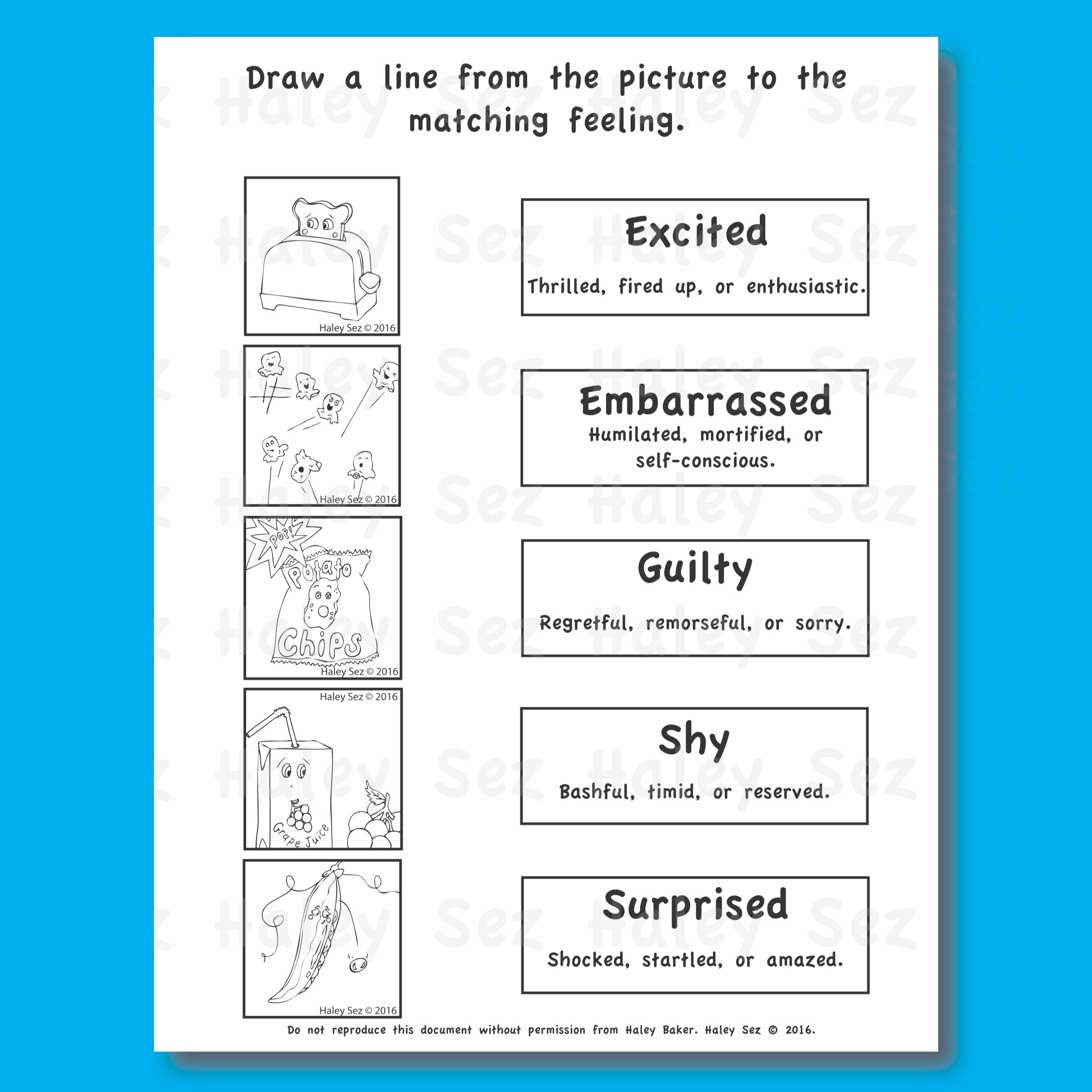 Feelings Matching, Drawing, and Self-care Lists Worksheet Pack, Social ...
