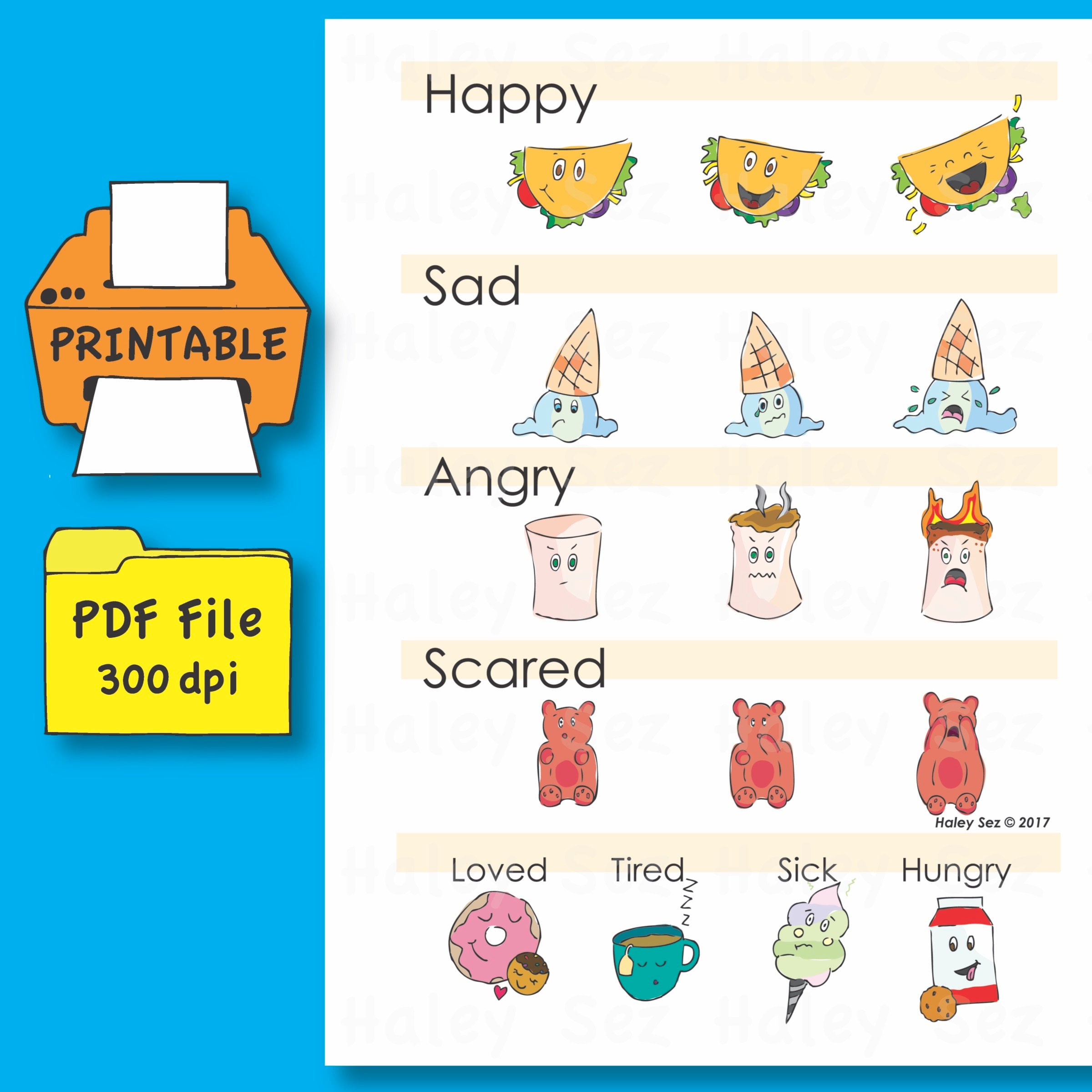 Printable My First Funny Food Feelings Chart, PDF File, Instant ...